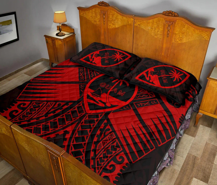 Guam Polynesian Quilt Bed Set Red Guam Coat Of Arms Polynesian Tattoo