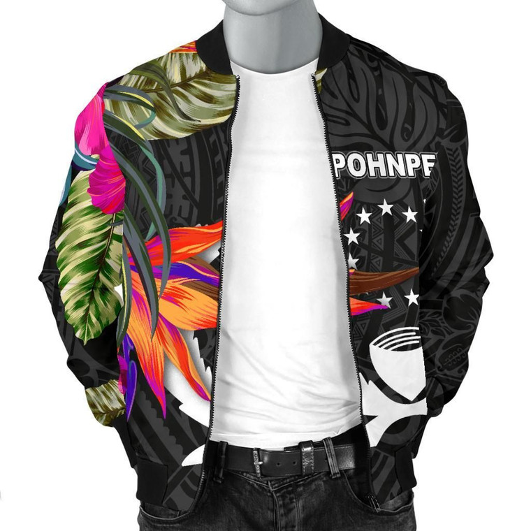 Pohnpei Bomber Jacket Polynesian Hibiscus Pattern