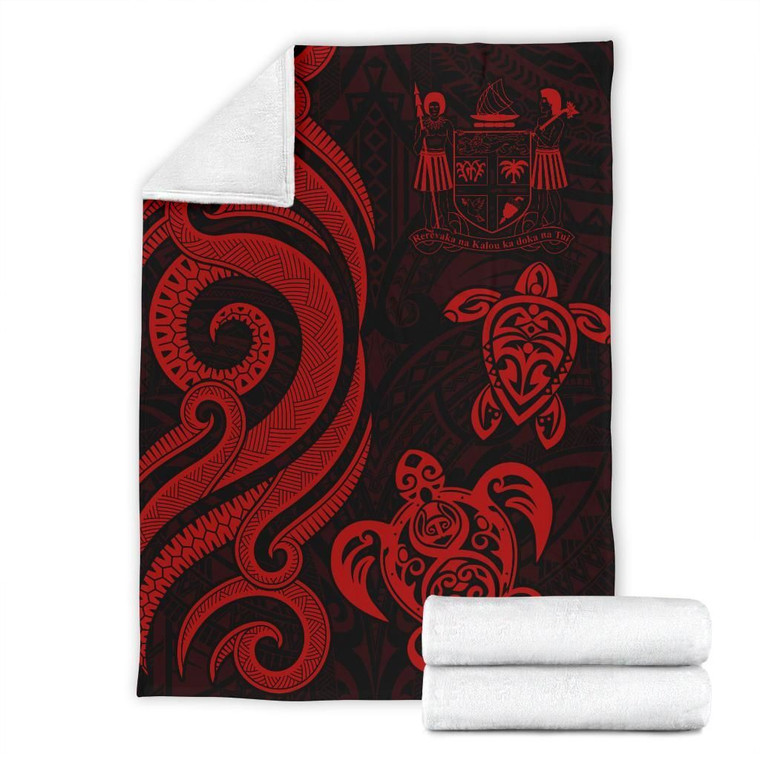 Fiji Polynesian Premium Blanket Red Tentacle Turtle Crest