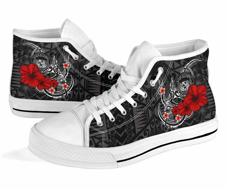 Polynesian Hawaii High Top Shoes Humpback Whale With Hibiscus White