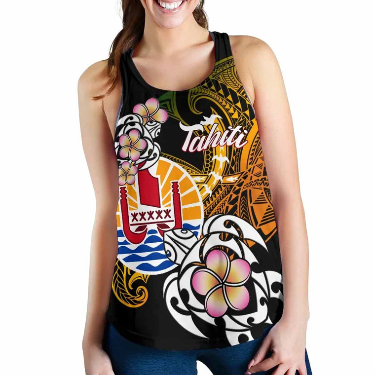 French Polynesia Tahiti Women Racerback Tank Tahiti Of Seal Turtle