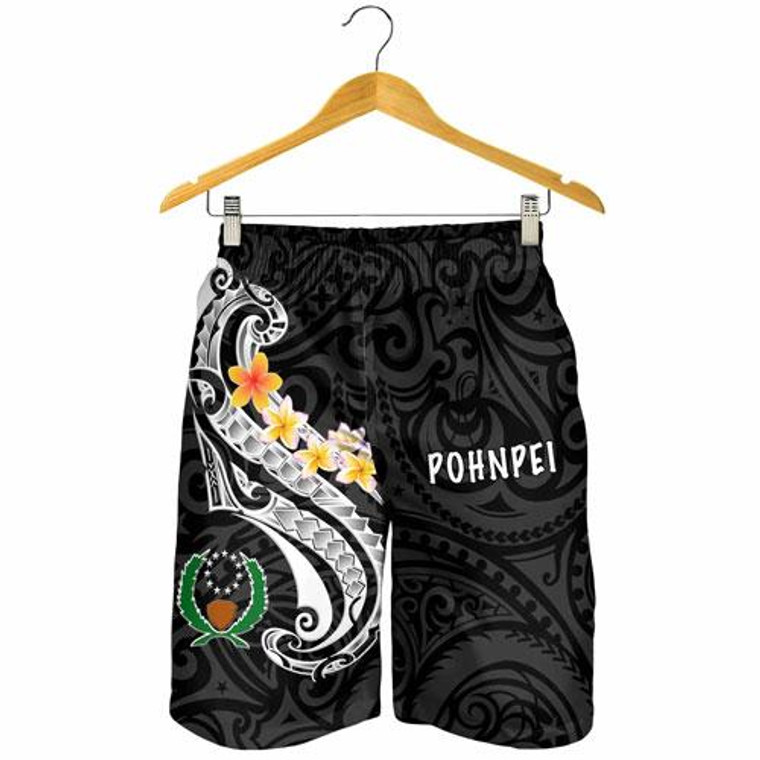 Pohnpei Men Short Pohnpei Seal Polynesian Patterns Plumeria Black