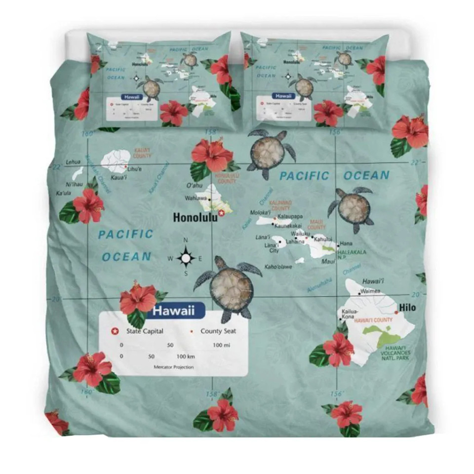 Hawaii Duvet Cover Set Hawaii Turtle And Map Hawaii
