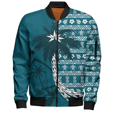 Guam Bomber Jacket Tree Coconut Pattern Chamorro
