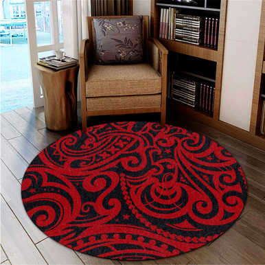 New Zealand Round Rug Maori Pattern Tattoo
