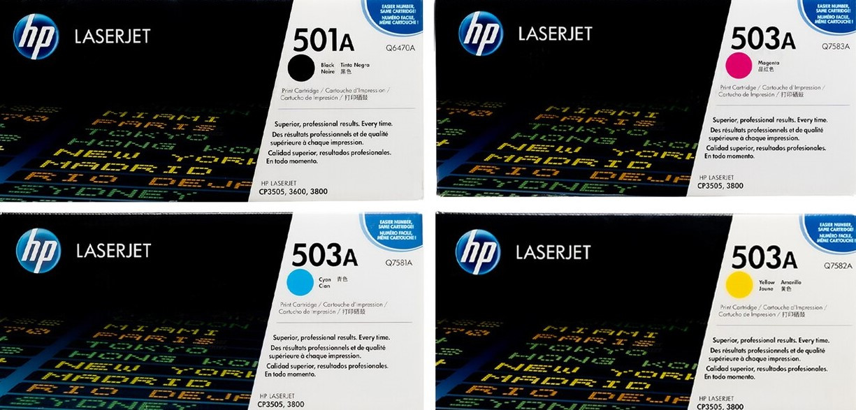Original HP 501A 503A LaserJet Toner Set (Q6470A, Q7581A, Q7582A ...