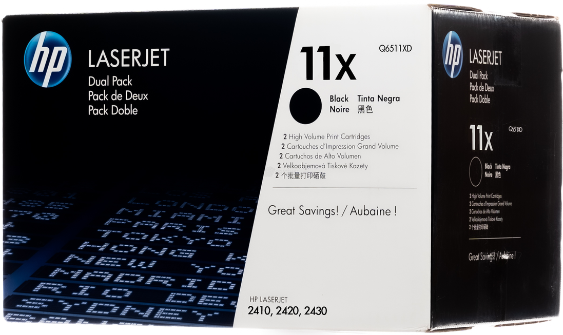 Original HP 11X (Dual Pack) Black High-Yield LaserJet Toner Cartridges ...
