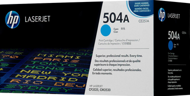 Original HP 504A Cyan LaserJet Toner Cartridge (CE251A)