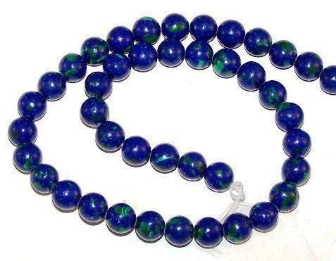 1 Dozen 8mm Round Semiprecious Gemstone Beads - Azurite