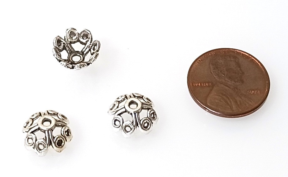 50 - 5x11mm Antique SP Scroll-Work Bead Caps