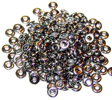 5 Grams of 4x1mm Czech Glass O-Beads - Jet Full Chrome