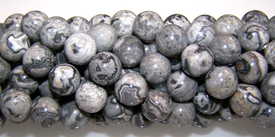 1 Strand of 8mm Round Semiprecious Gemstone Beads - Black Map Jasper
