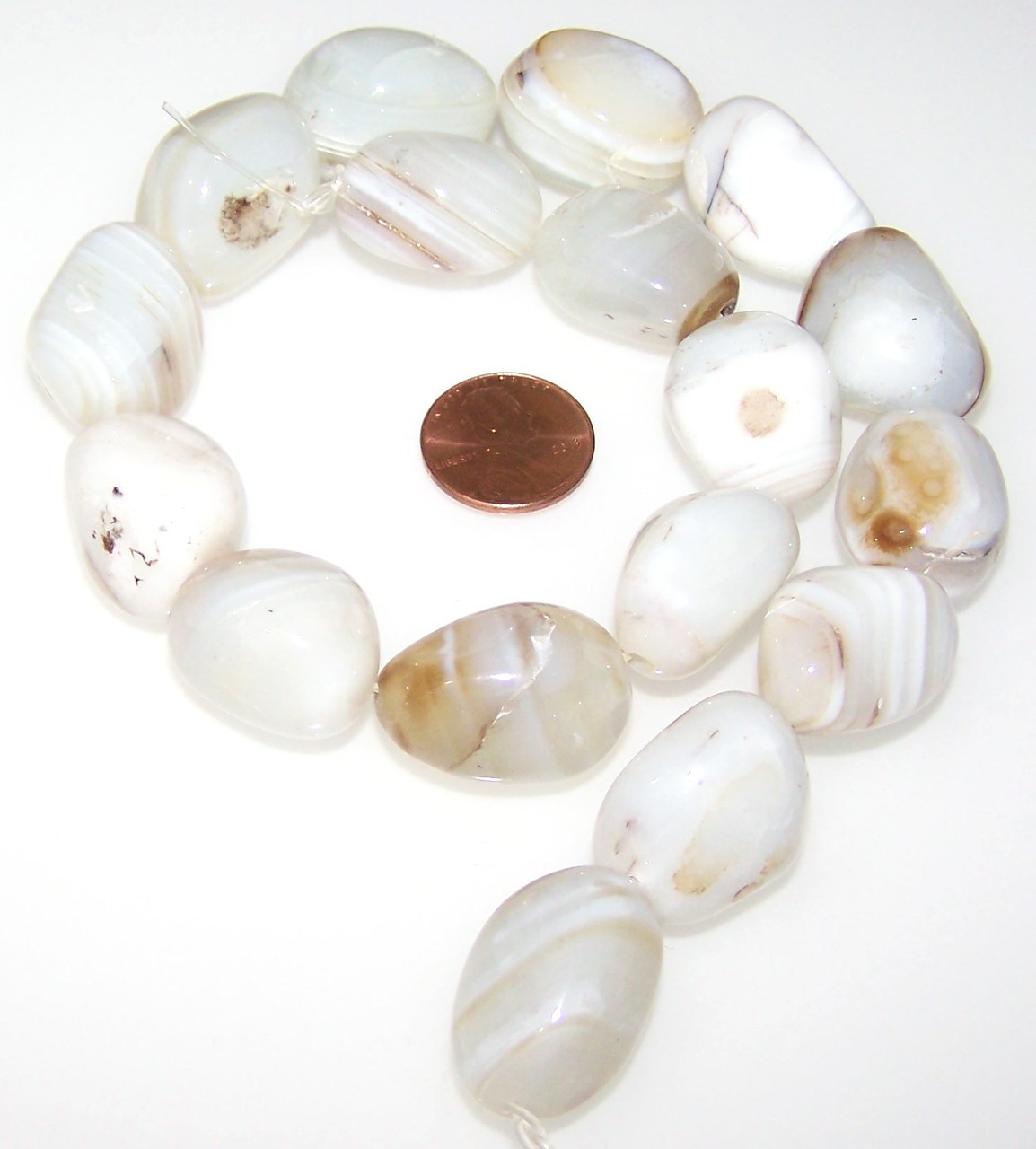 1 Strand of Semiprecious Gemstone Large Nugget Beads - White Banded Agate