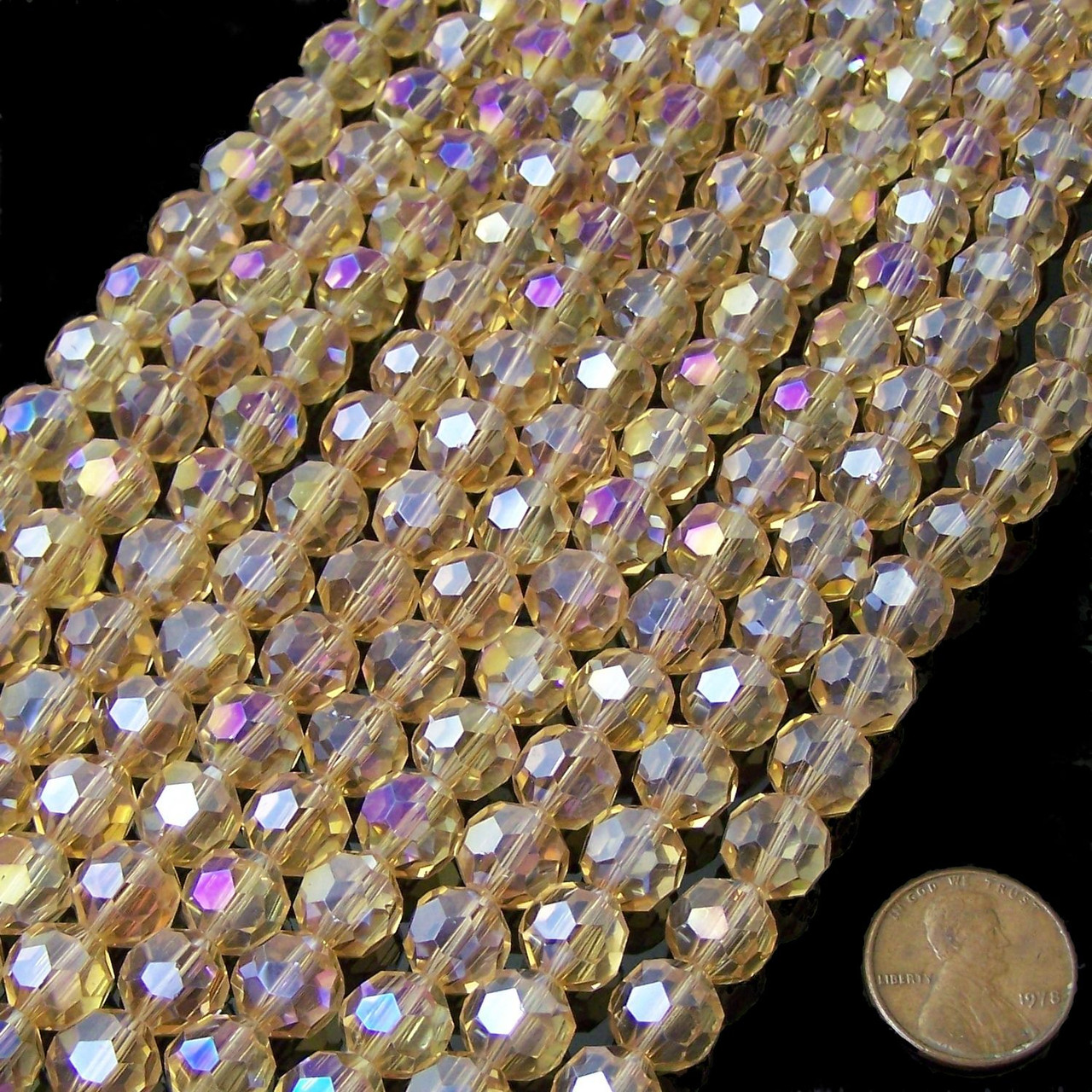 1 Strand of 10mm Glass Crystal Rounds - Gold AB