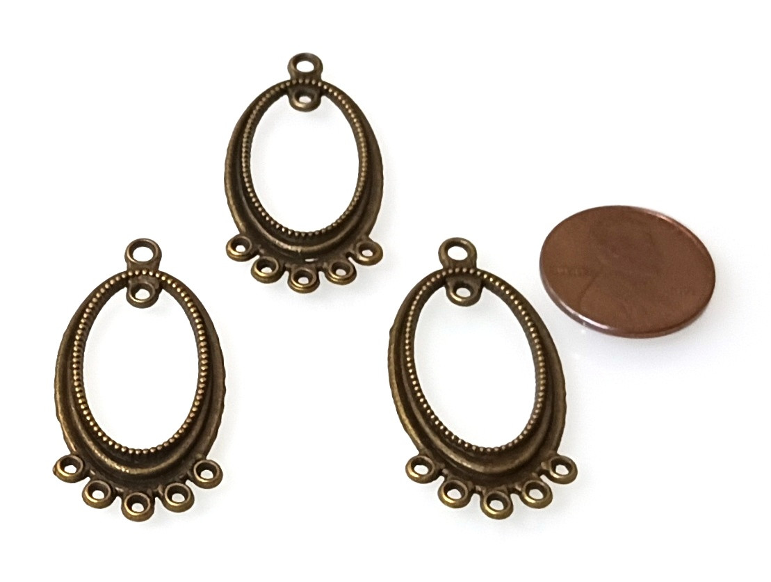 5 Antique Bronze 19x38mm Oval Connectors