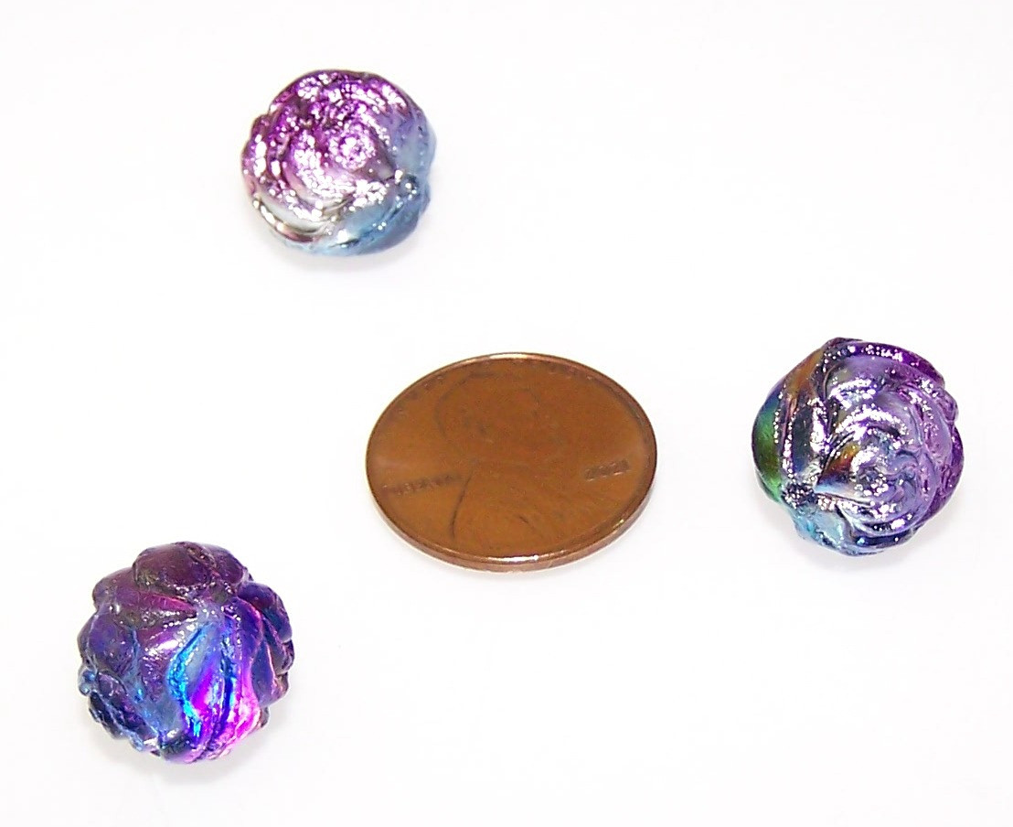 5 Czech Glass 13mm Rose Flower Beads - Crystal Magic Blue