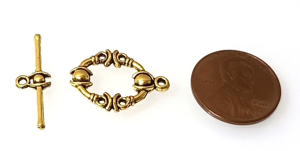 10 Antique Gold-Plated 16mm Ornate Toggle Clasps