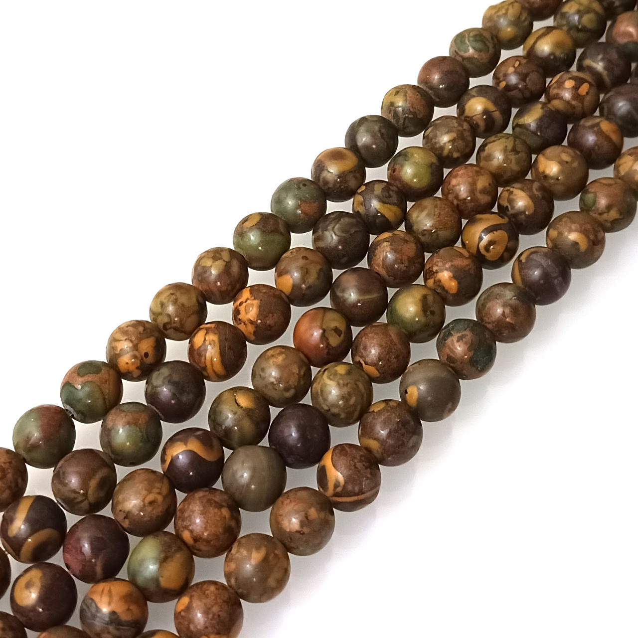 1 Strand of 8mm Round Semiprecious Gemstone Beads - Brown Veined Jasper