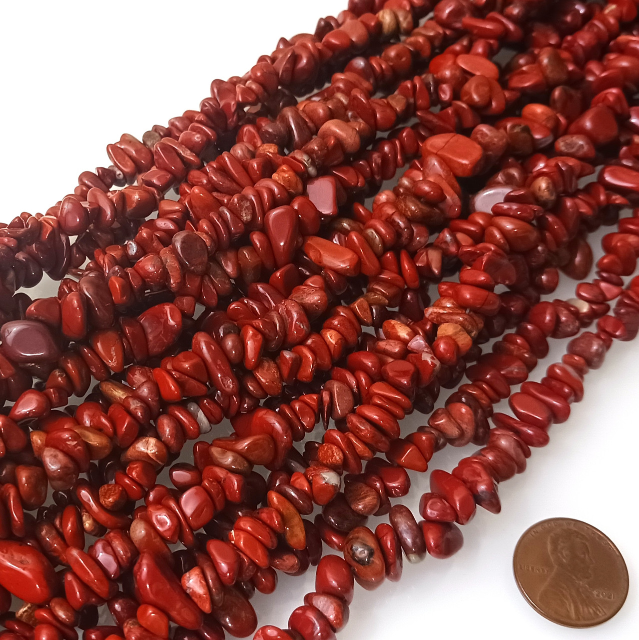 1 Strand of Semiprecious Gemstone Chip Beads - Red Jasper