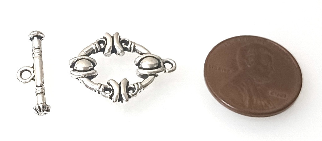 10 Antique Silver 22mm Ornate Toggle Clasps