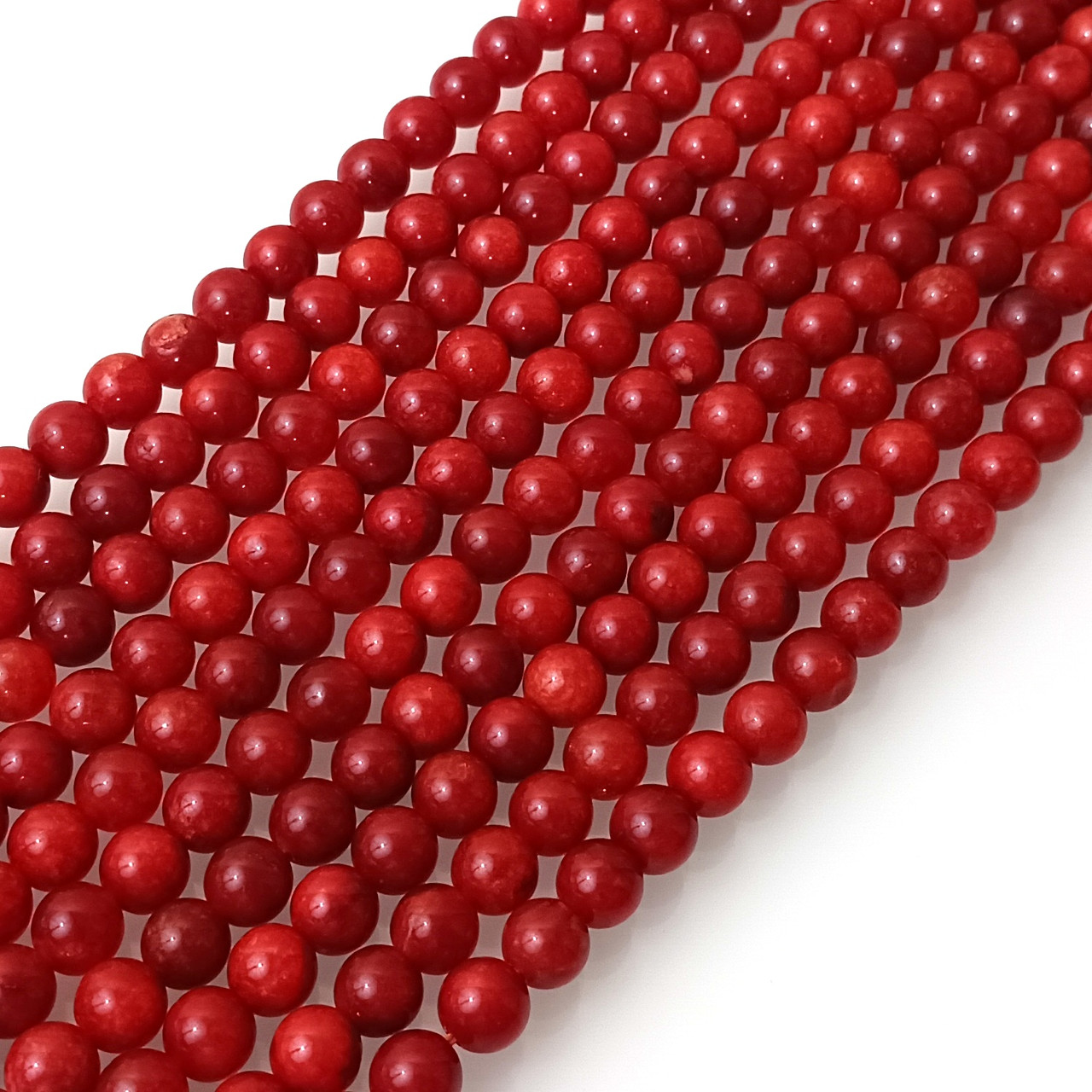 1 Strand of 8mm Round Coral Red Jade Beads