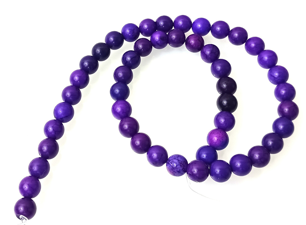1 Strand of 8mm Round Purple Colored Howlite Beads