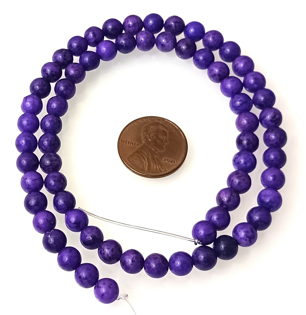 1 Strand of 6mm Round Purple Colored Howlite Beads
