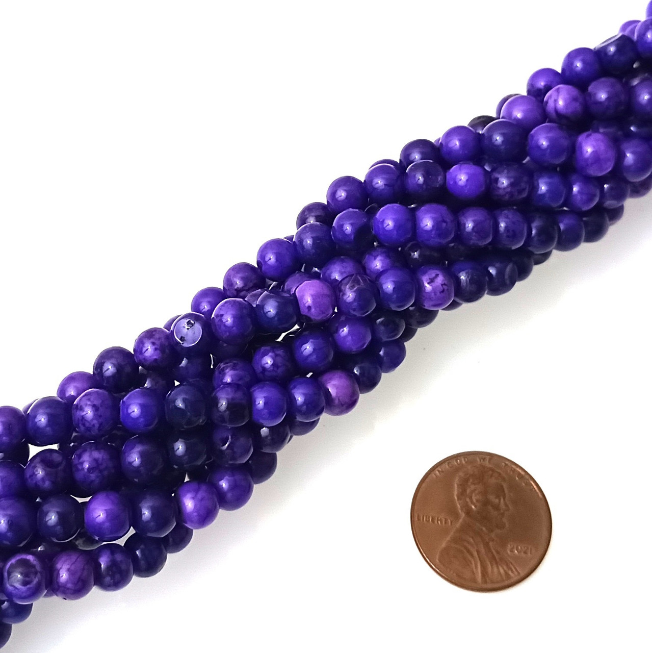1 Strand of 6mm Round Purple Colored Howlite Beads