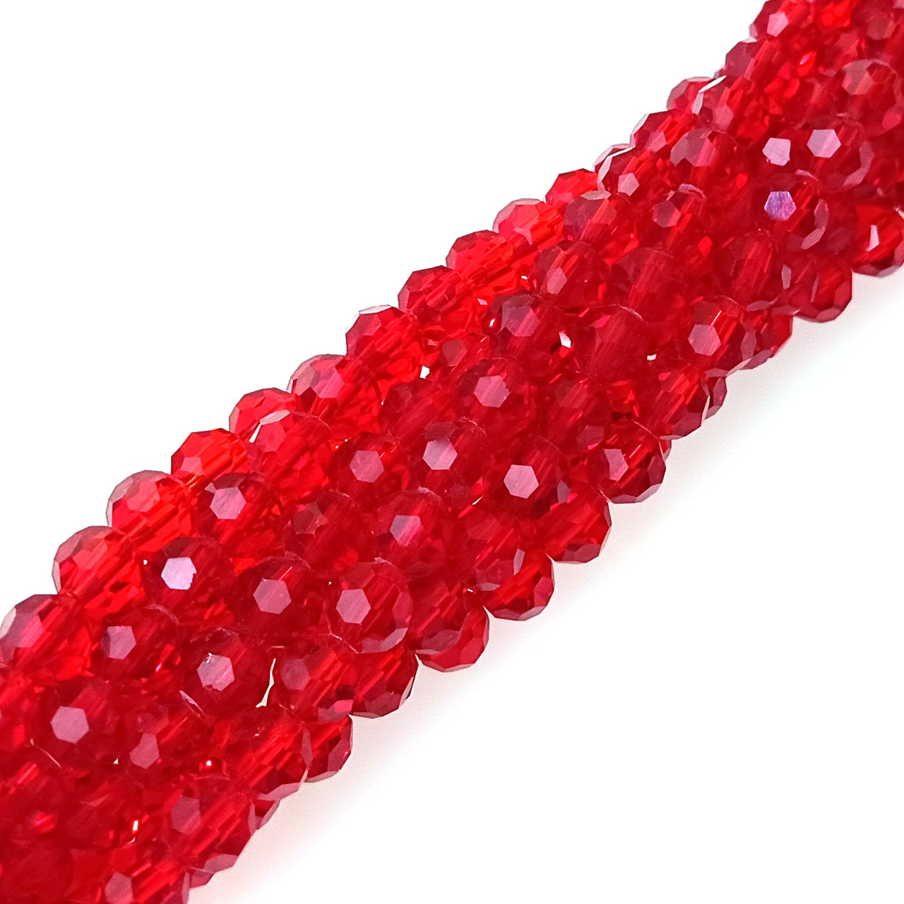 1 Strand Of 6mm Glass Crystal Rounds Ruby Red