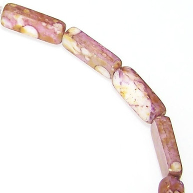 6 Chalk Lila Gold Luster 15x5mm Czech Pressed Glassed Rectangle Beads