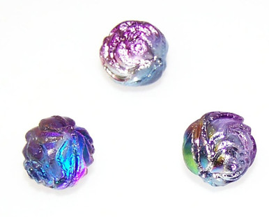 5 Czech Glass 13mm Rose Flower Beads - Crystal Magic Blue