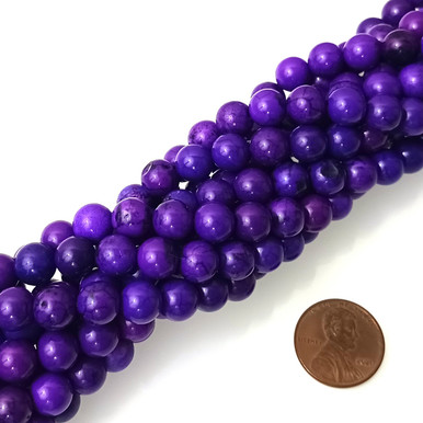 1 Strand of 8mm Round Purple Colored Howlite Beads