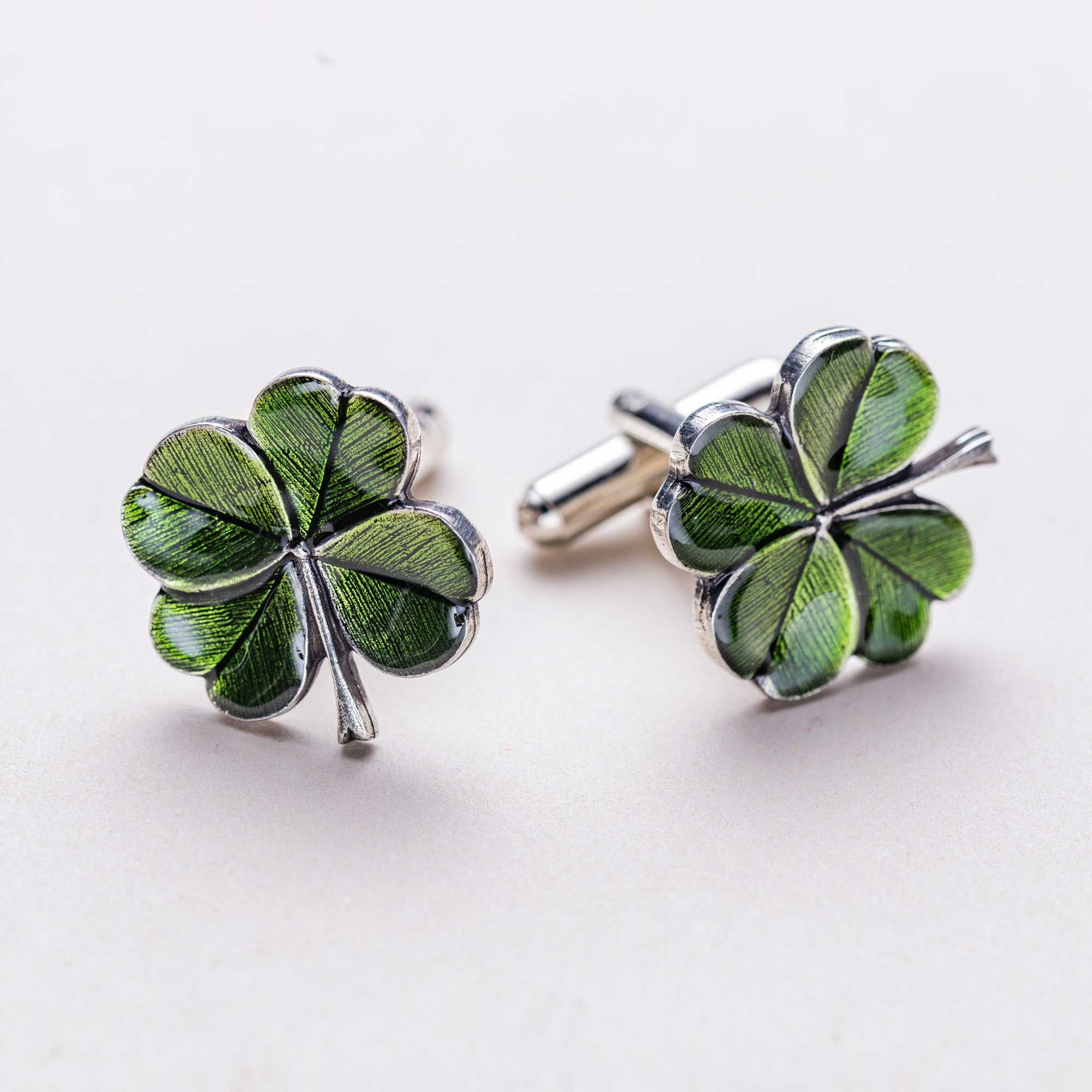 Four leaf clover cufflinks- Irish shamrock cufflinks - Made in USA