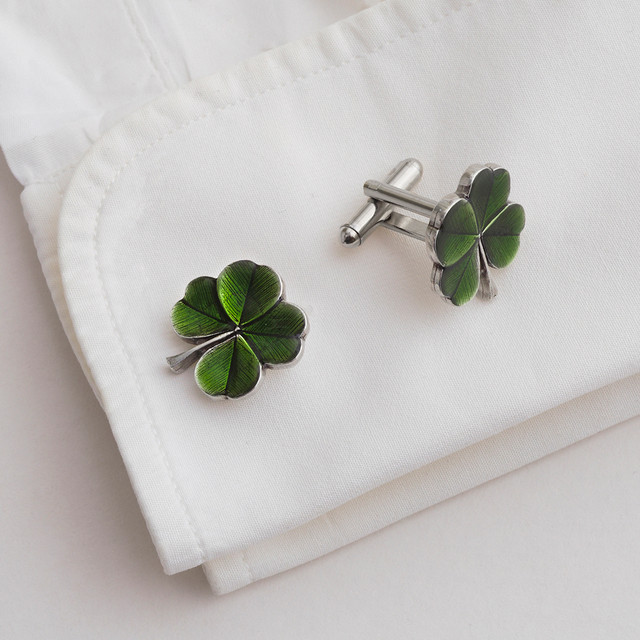Four leaf clover cufflinks- Irish shamrock cufflinks - Made in USA