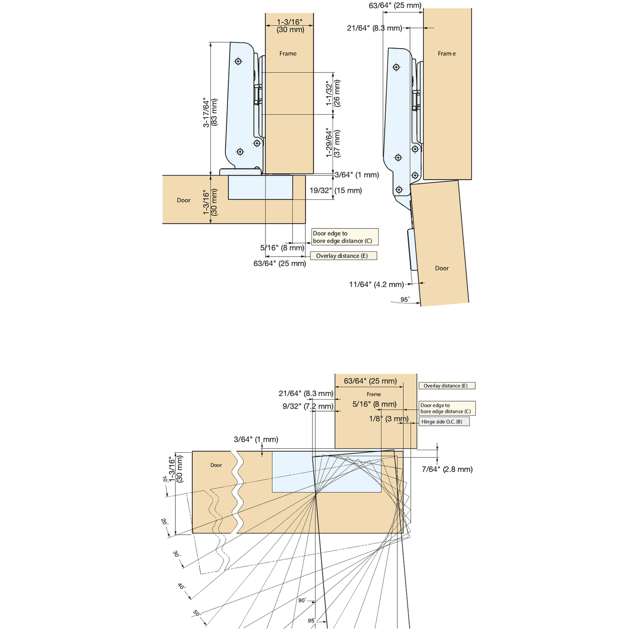 Heavy Duty Concealed Hinge (1" Overlay, Self-Close, Black Nickel) - J95 ...