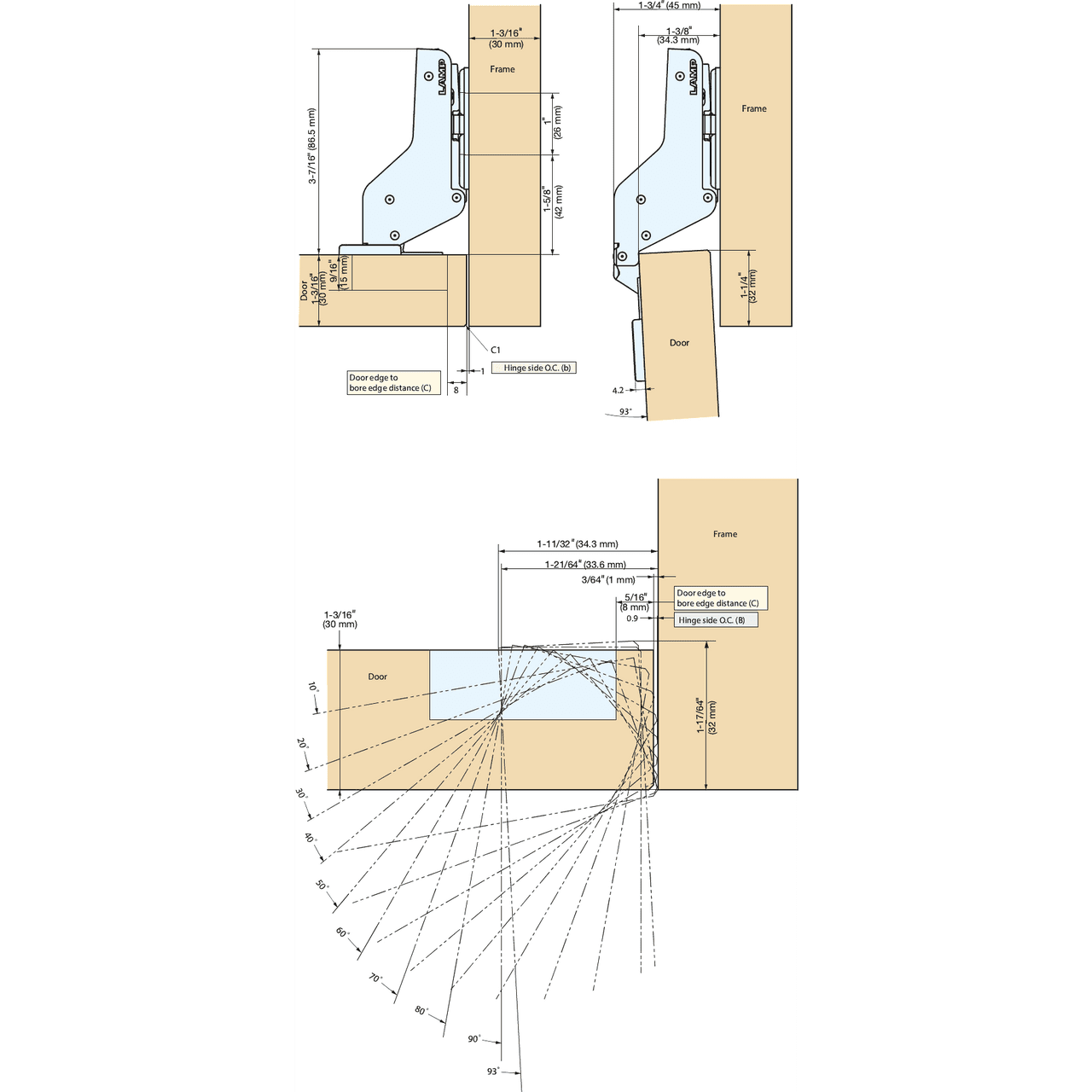 Heavy Duty Concealed Hinge (Inset) - J95-C24/0T-NI - Sugatsune America