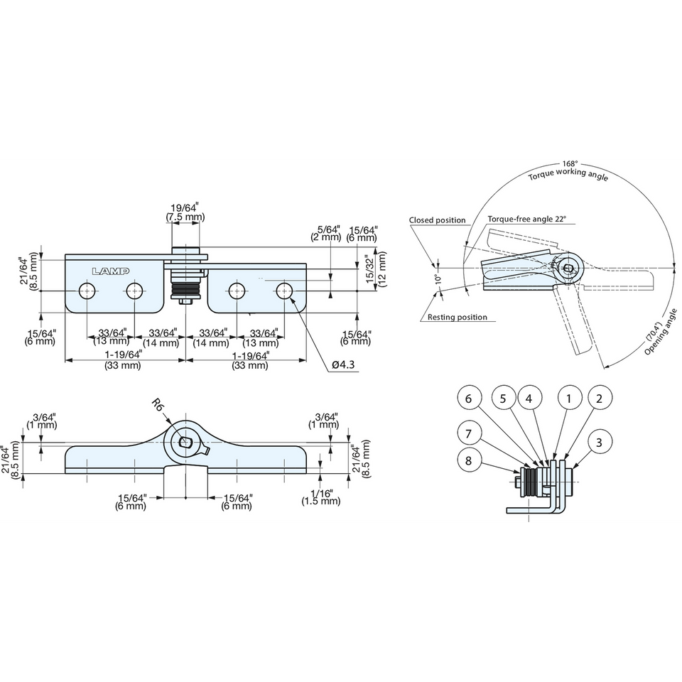 Detent Torque Hinge - HG-DTA8-R - Sugatsune America