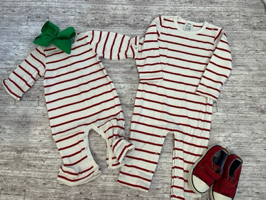 Red and White Striped Rompers