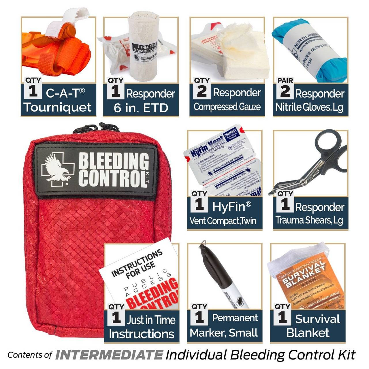North American Rescue Public Access Individual Bleeding Control Easy-to-Use Kit