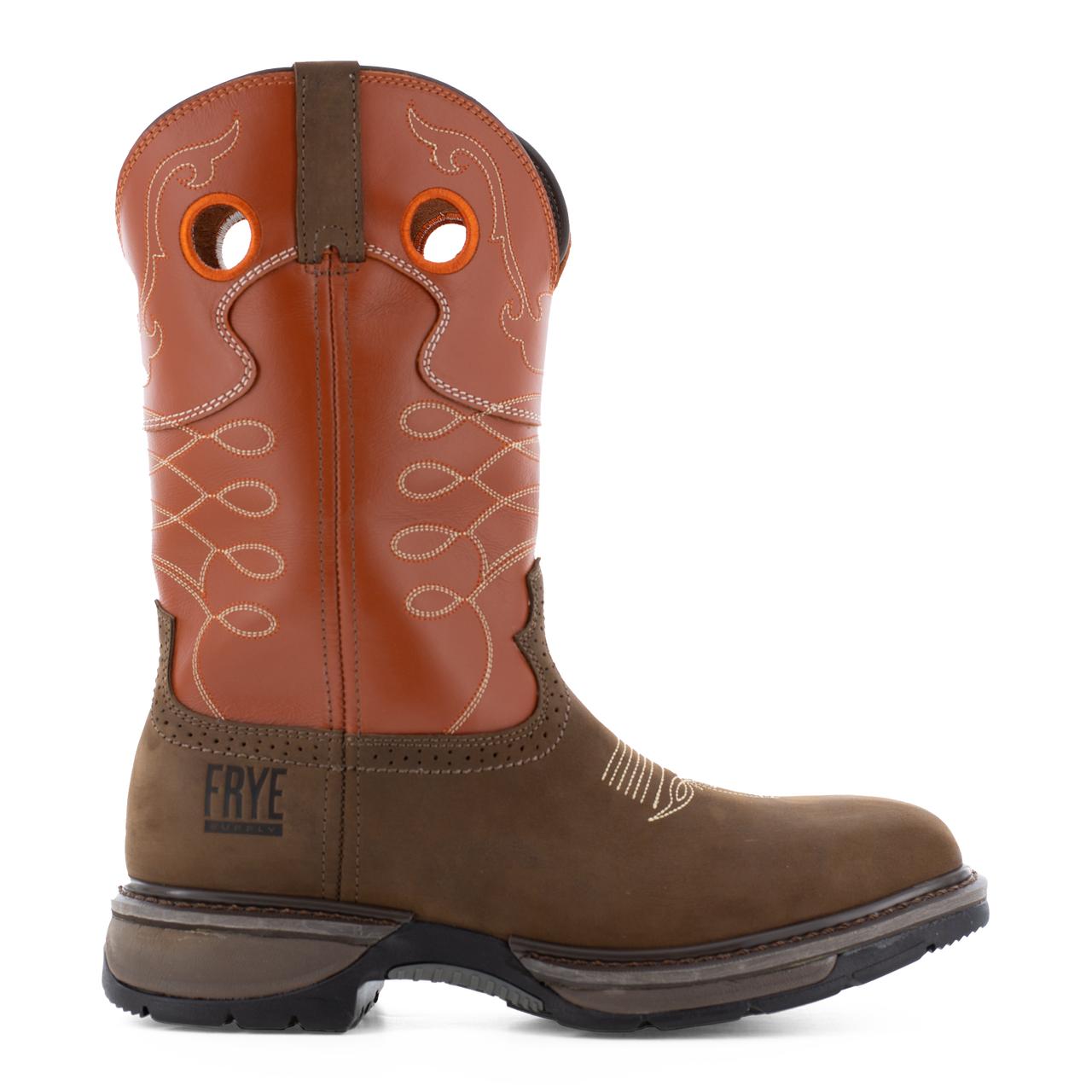 Frye Men's Brown/Burnt Orange Safety-Crafted 10" Unlined Western Work Boot