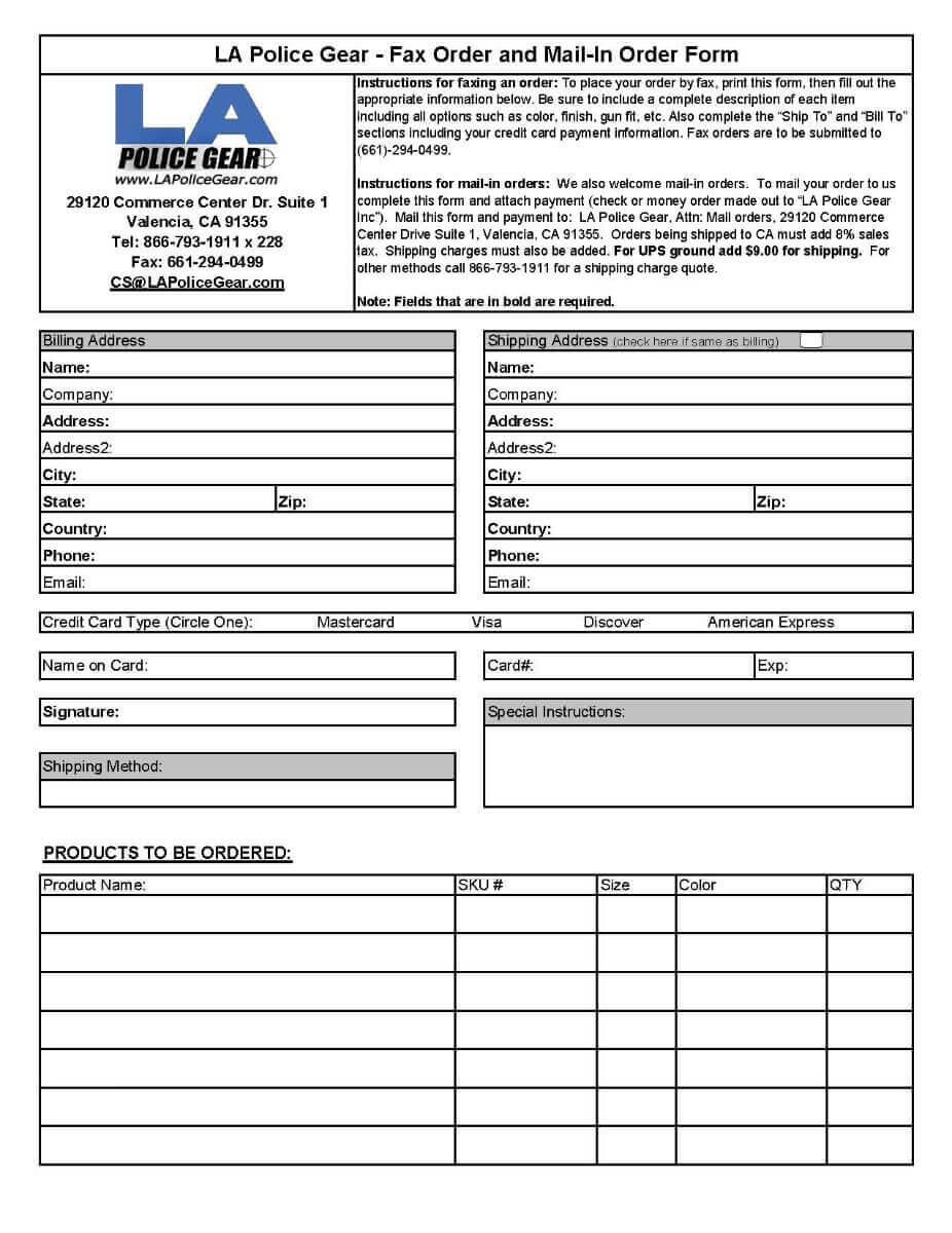 Fax Orders and Mail-In Orders
