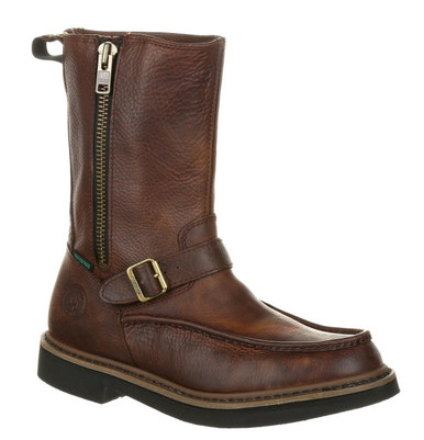 Georgia Boot Wellington 10" Brown Leather Waterproof Side Zip Boot