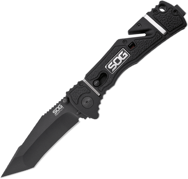 SOG Trident Elite Straight Edge Tanto Black TiNi EDC Folding Knife