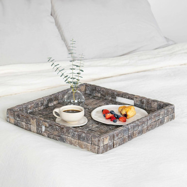 Square Coconut Shell Trays- Set of 3 - Between The Sheets