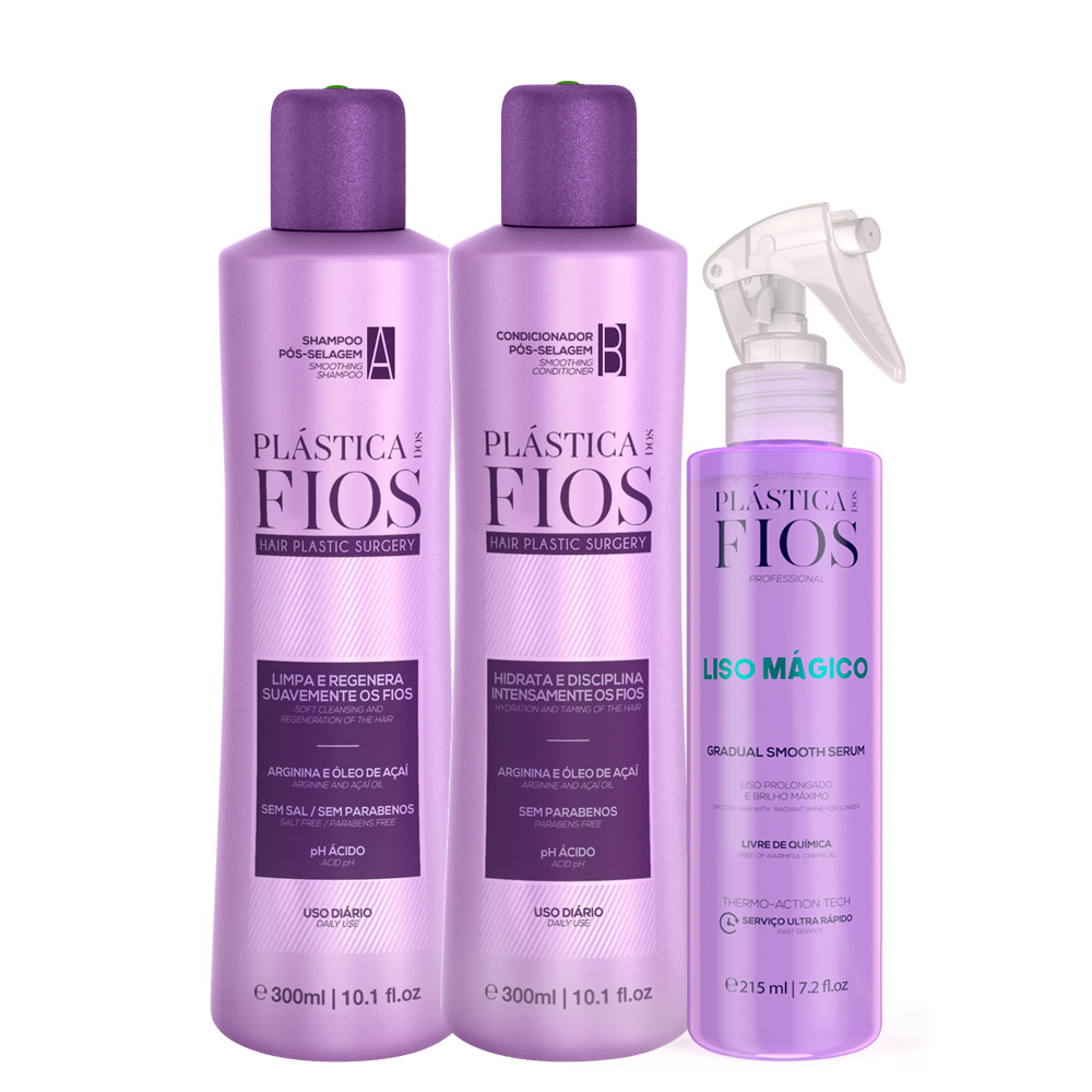 Kit Plastica dos Fios Shampoo Conditioner Liso Mágico Post-Sealing ...