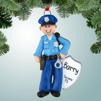 Personalized Policeman with Badge Christmas Ornament
