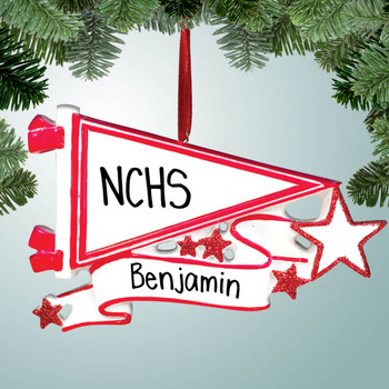 Personalized Pennant with Ribbon - Red Christmas Ornament
