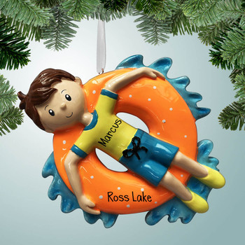 Personalized Inner Tube Boy Christmas Ornament