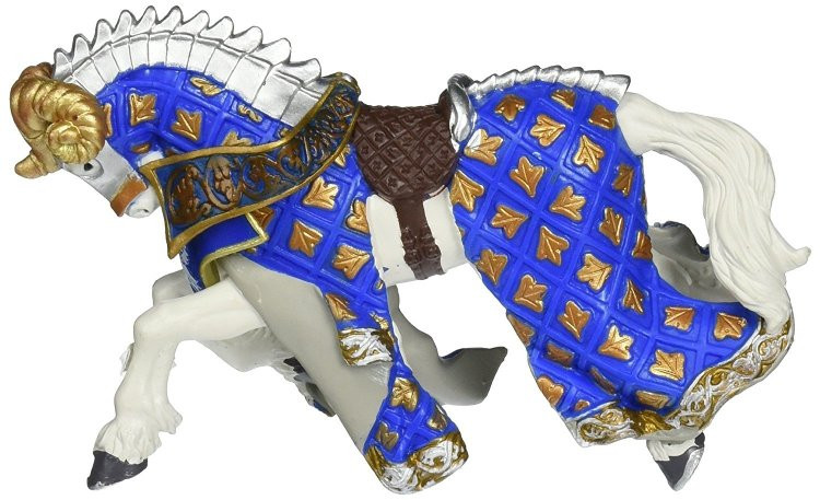 Papo Ram Knight Horse Blue #39914 - Gold Ram Horns on Helmet