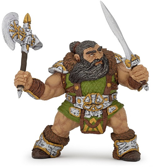 Papo Dwarf Warrior with Sword and Axe #38997 - Green Tunic